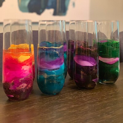 2 TURQUOISE WINE GLASSES Individually Hand Painted. Perfect - Etsy