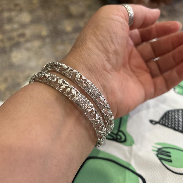 Silver Diamond Bangles /flower Design Real Silver Bangle Design/indian ...