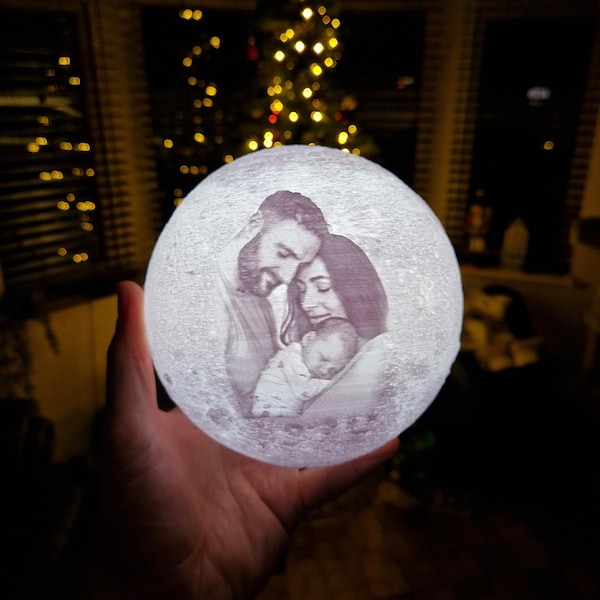 Custom Photo 3D Moon Lamp, Personalized Photo Printed Lunar Night Moon ...