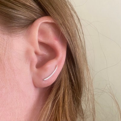 Minimalist Curved Bar Crawler Earrings in Sterling Silver, Silver or ...
