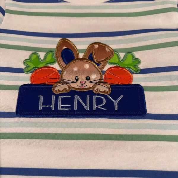Bunny Name Plate Boy Applique Machine Embroidery Design Easter Happy ...