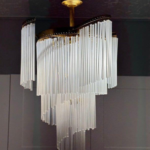 Crystal Chandelier Vintage Blue Turquoise Colored Art Deco Retro 80s ...