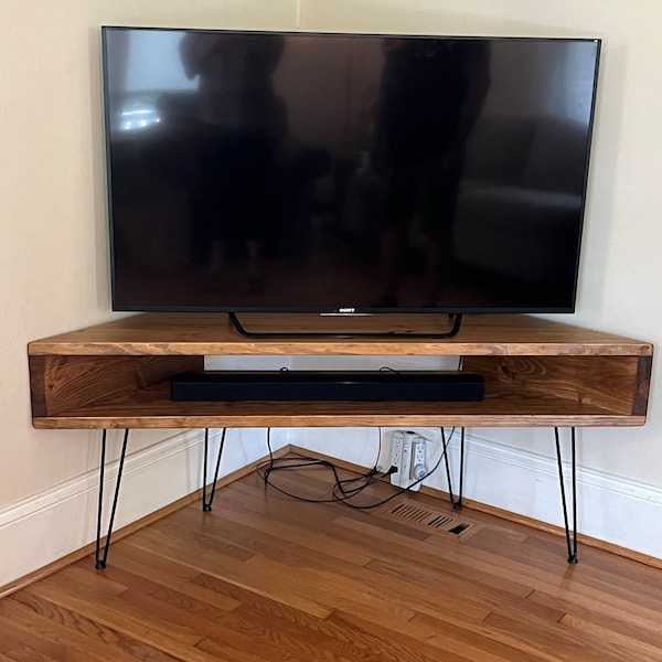 Corner Tv Console Table , Wood and Hairpin Legs - Etsy