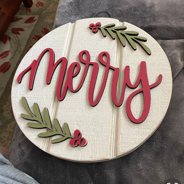 Red Merry Sign, 11" MINI Small Wood Shiplap Sign, Christmas Door Hanger ...