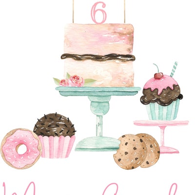 Sweet Bakery Watercolor Clipart Cake Cupcake Kitchen Cookie Macaroon ...