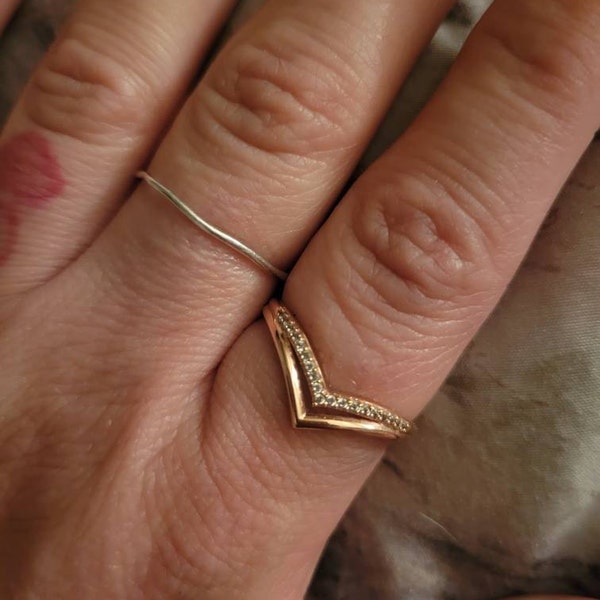 14K Solid Gold V Ring, 925 Sterling Silver V Ring, Chevron Ring, Curved ...