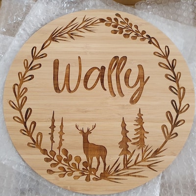 Bamboo Personalised Wall Plaque Round Woodland Deer Forest ANY Name ...