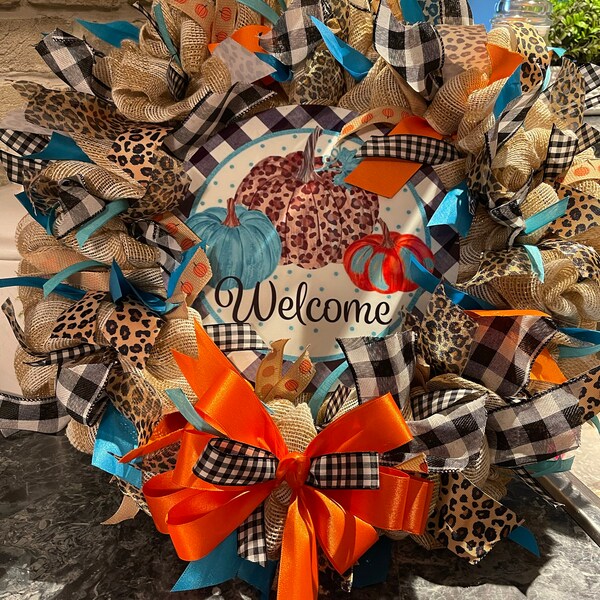Fall Front Porch Leaner, Fall Decor, Cheetah Door Hanger, Fall Welcome ...
