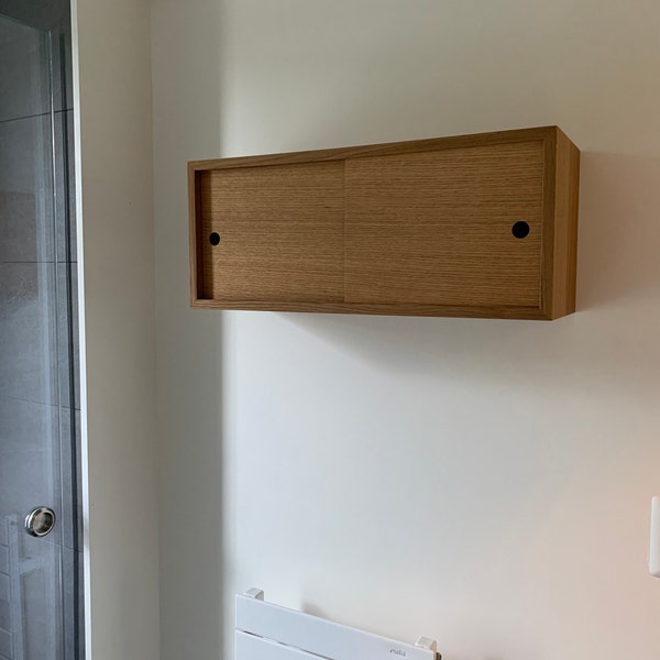 Floating Storage Cabinet With Sliding Doors Handmade in Solid White Oak ...