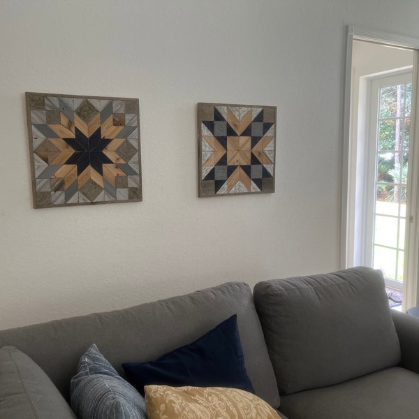 Reclaimed Wood Quilt Block With Natural Wood Center 24x24 Barn Quilt ...