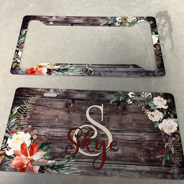 Floral Personalized License Plate: Rustic Wood Grain Car Tag - Etsy