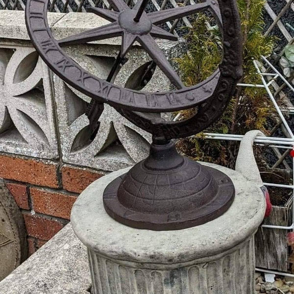 Stone Garden Cast Iron Armillary Sundial on Reconstituted Stone Plinth ...