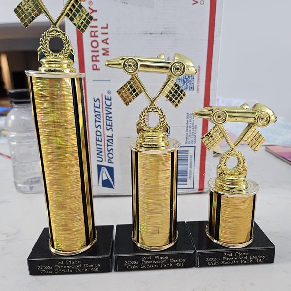 3 Derby Racing Pine Car Trophies - First -second -third -free Engraving ...
