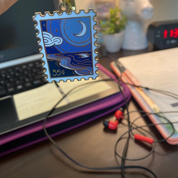 Serene Shore Stamp Enamel Keychain // Ocean Keychain / Postage Keychain ...