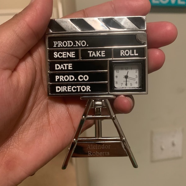 Silver and Black Hollywood Movie Clapboard Mini Office Desk Clock ...
