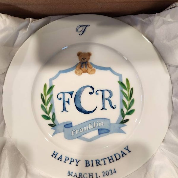Birthday Plate for Girls - Personalized Ceramic Monogram Crest Plate ...