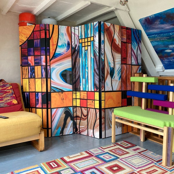 Colorful Mosaic Room Divider, Folding Screen, Room Divider - 3 and 5 ...