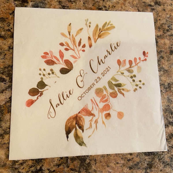 Fall Foliage Wedding Cocktail Napkins Personalized, Paper Napkins ...