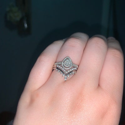 Double Chevron Wedding Band Pearl V Shaped Wedding Ring Enhancer Yellow ...