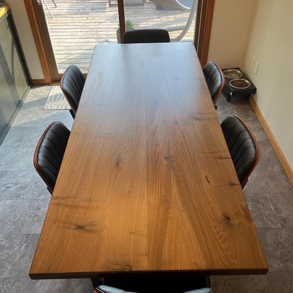 Straight Edge Walnut Dining Table: Solid Wood Farmhouse Kitchen Table ...