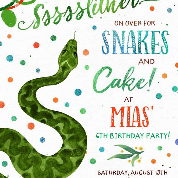 Editable Snake Invitation, Snake and Cakes Birthday Party, Snake Boy ...