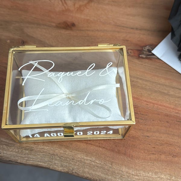 Ring Box Gold With Beige Pillow | Glass Ring Box Square | Personalized ...