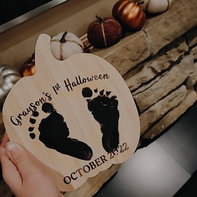 Pumpkin Sign Baby Footprint Sign Pumpkin Footprint Wooden - Etsy