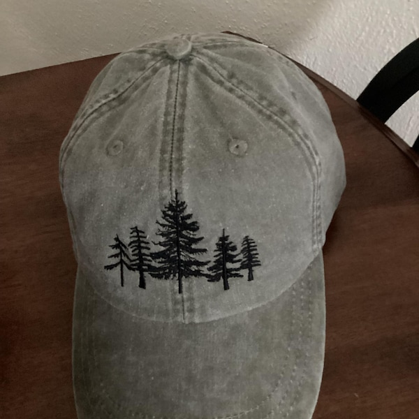 Embroidered Pine Tree Forest Baseball Cap: Sage Green PNW Hiking Hat - Etsy