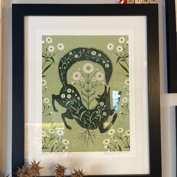 Green Fox Chasing Its Tail - Fox Art - Print - Etsy