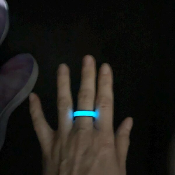 Galaxy Glow Opal Ring for Him, Glow in the Dark Ring, 8mm Wedding Band ...