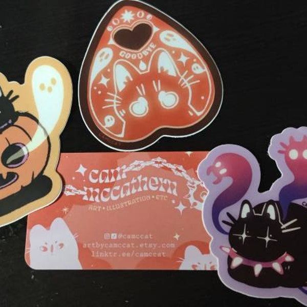 Spooky Kitties Halloween Sticker Set, Cute Demon Ghost Cat Matte Vinyl ...