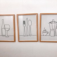 Kitchen Wall Art Set of 3 Line Drawing Kitchen Prints - Etsy Australia