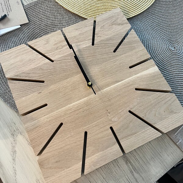 Square Wall Oak Clock, Large Wood Clock, 36cm 14", Minimalist Style ...