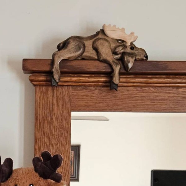 Handcrafted Wooden Moose Shelf Sitter | Rustic Cabin Lodge Decor ...