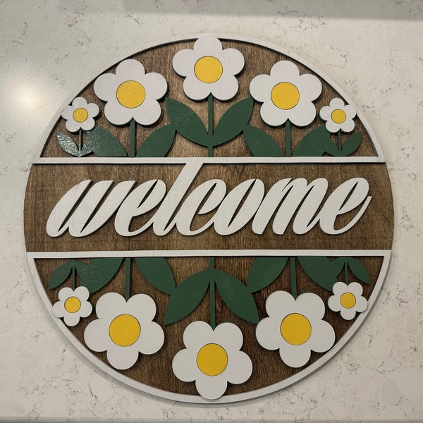Hello Daisy Wood Round SVG, Summer Door Hanger, Laser Cut File, Spring ...