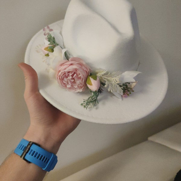 White Hat With Pearls, Wedding Fedora Hat, Bride to Be - Etsy