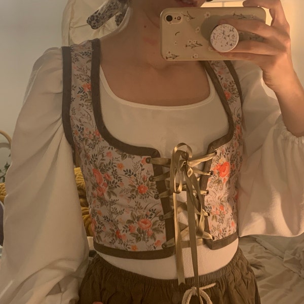 Hobbit Bodice, Renaissance Corset Flowers Cottagecore Style Corset Vest ...