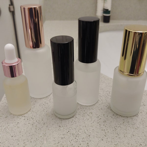 Refillable Frosted Glass Cosmetic Packaging Set White Lids Cream Jars ...