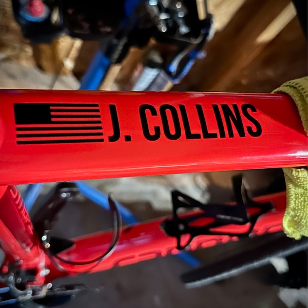 Bike Name Decal Custom Sticker With American Flag | Bicycle Frame Decal ...