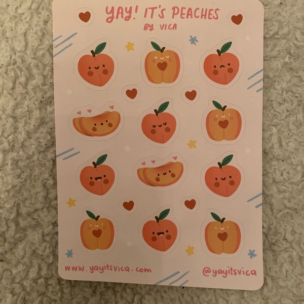 Peach Sticker Sheet - Kawaii Stickers - Cute Stationery - Journal ...