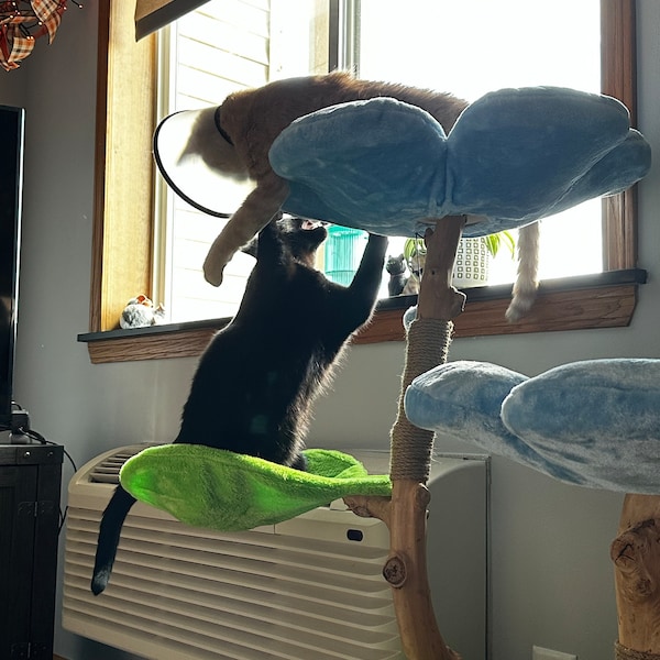 Wood Cat Tree Tower, Wooden Floral Cat Tree, Modern Cat House, Cat ...