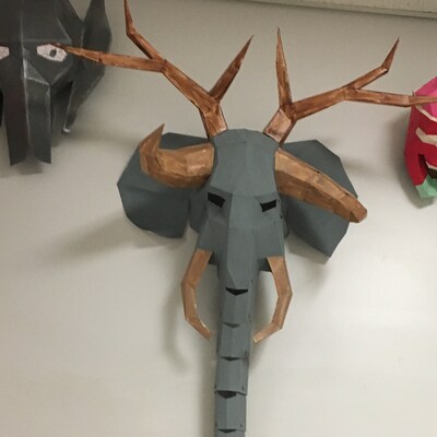 Animal Skull Mask Papercraft Set, Crow, Cat, Bull, Stag, Low Poly Paper ...
