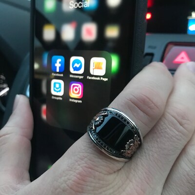 Mens Black Gemstone Cocktail Ring, Custom Signet Sterling Silver Onyx ...