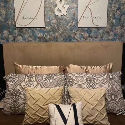 Couple Name Initials Print, Master Bedroom Above Bed Art Couple Bedroom ...