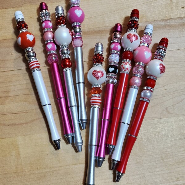 Beaded Pen/valentine HEART Pens/blinged Out Pens/gift Pens/set or ...