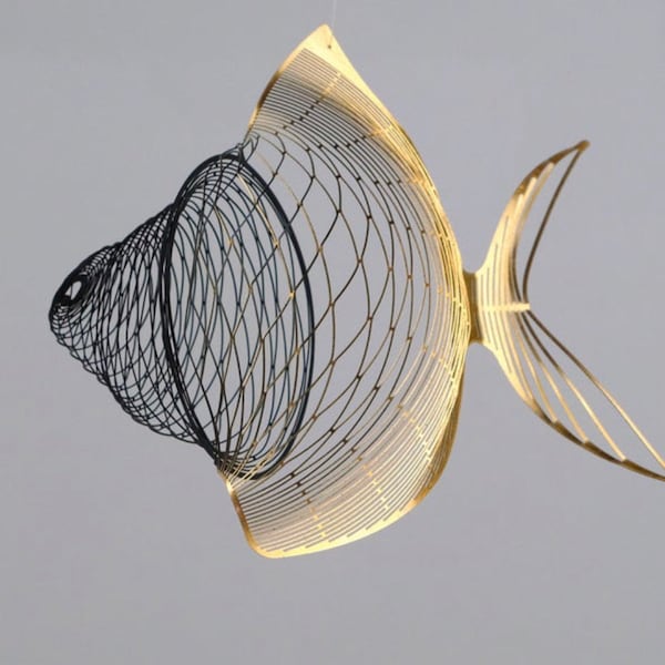 Gold Black Fish Mobile 4 or 6 Piece, Fish Metal Sculpture, Fishing Gift ...