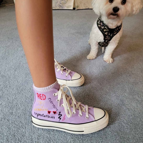 Dog Autumn Embroidery Converse, Peanut Dog Sneaker, Hand Embroidery ...