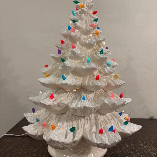 Chinoiserie Blue & White Ceramic Mantle Christmas Tree 2pc Electric ...