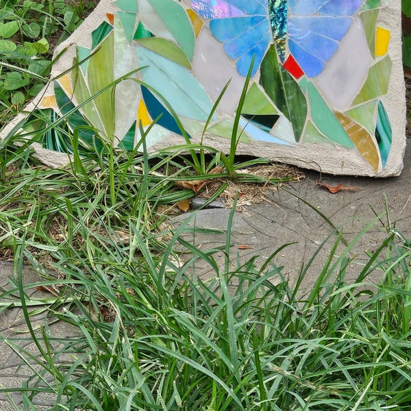 Monarch Butterfly With Blue Forget Me Nots Stained Glass Mosaic ...