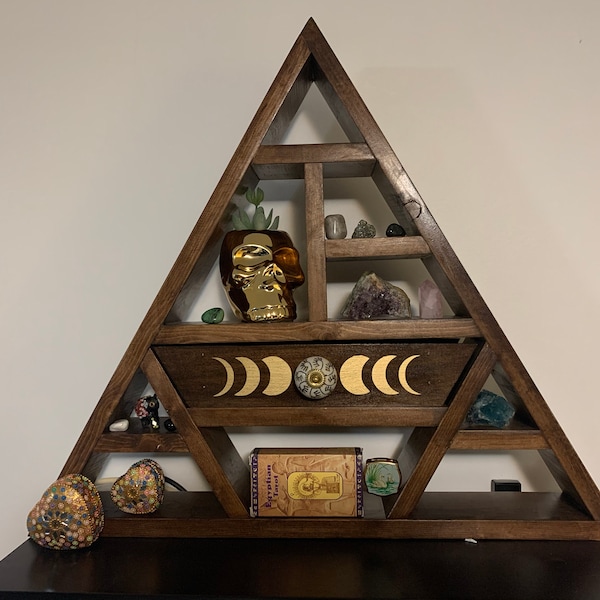 Triangle Altar Shelf With Moon Phase Pull Out Drawer - Sacred Geometry ...
